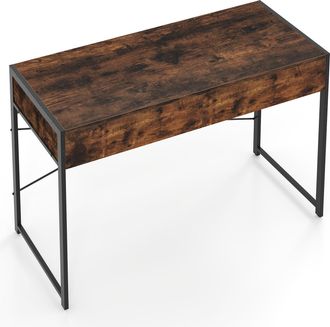 Giantex Schreibtisch mit 2 Schubladen, Computertisch mit Metallrahmen, 111 x 48 x 76 cm, PC Tisch für Schlafzimmer, Arbeitszimmer & Büro
