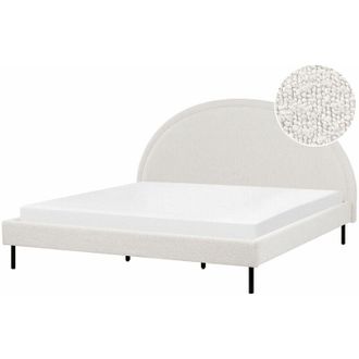 Beliani Bett Wei&szlig; Boucl&eacute; Gepolstert Lattenrost 180 x 200 cm Hohes Rundes Kopfteil Retro Schlafzimmer M&ouml;bel Ausstattung