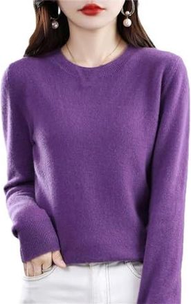 Generic Pull Cachemire Femme Pull Femme Chic et Elegant Couleur Unie Hauts Manche Longue Pull en Tricot Femme Hiver Col Rond Leger Chaud Pas Cher Cadeau Ado F