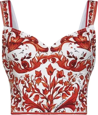 Dolce & Gabbana Femme, Tops, Multicolore, Taille: 42 FR Haut bustier en charmeuse &agrave; imprim&eacute; Majolica