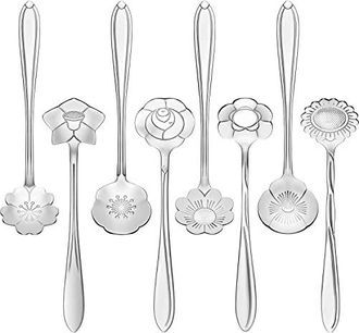 Generic Lot de 8 cuill&egrave;res &agrave; caf&eacute; en forme de fleur en acier inoxydable - Cuill&egrave;re &agrave; sucre cr&eacute;ative - Cuill&egrave;re &agrave; th&eacute;, cuill&egrave;re &agrave; m&eacute;langer, 8 motifs diff&eacute;rents