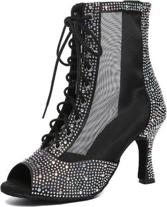 Minitoo L562 Chaussures de danse à paillettes pour femme avec lacets, L621 Noir Argent 7 Talon 5 cm, 36 EU