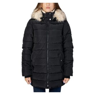 Only Only - Manteau &agrave; Capuche en Fourrure Matelass&eacute;e - Femme - Vestes - Noir - Taille: 38 FR