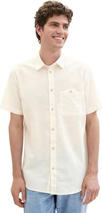 Tom Tailor Denim TOM TAILOR Denim Chemise &agrave; Manches Courtes en Chambray pour Homme avec Poche Poitrine, 10338 - Beige Clair et Doux, XL