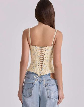 House of CB Cadie - Top corset cintr&eacute; &agrave; la taille en coton &agrave; fleurs - Citron-Jaune
