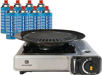 Kemper Kemper - Barbecue gaz Grill 2en1 Réchaud gaz piézo 2200 w + 8 cartouches gaz butane