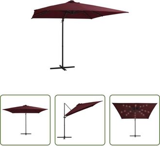vidaXL Parasol LED - Parasol de jardin en porte-&agrave;-faux lumi&egrave;res LED rouge bordeaux
