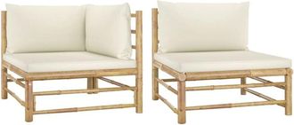 vidaXL Vidaxl - Salon de jardin 2 pcs avec coussins blanc cr&egrave;me Bambou