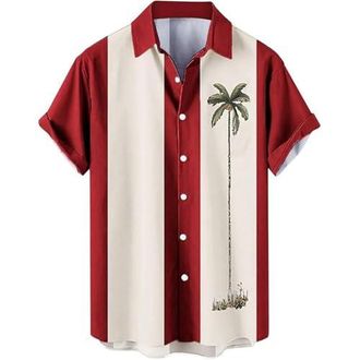 Generic Chemises hawa&iuml;ennes amusantes pour homme boutonn&eacute;es pour la plage, croisi&egrave;re, chemise tropicale &agrave; manches courtes, flamant rose, palmier hawa&iuml;en, chem