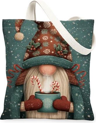 Generic Sacs fourre-tout en toile avec motif nain de No&euml;l, sacs r&eacute;utilisables, vintage, confortables, l&eacute;gers et lavables avec bandouli&egrave;re, multicolore, 13x15 