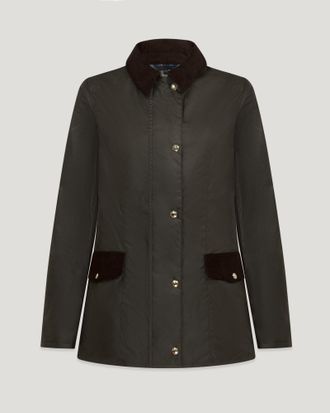 Belstaff Burghley Jacke F&uuml;r Damen Waxed Cotton Verblasstes Olivgr&uuml;n Eu 36
