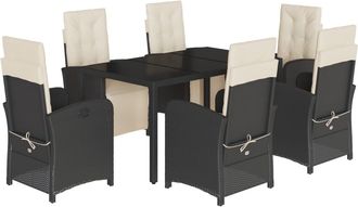 vidaXL Set Da Pranzo Da Giardino 7 Pz Nero Con Cuscini In Polyrattan - Vidaxl