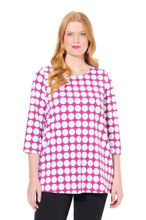 Ulla Popken Damen große Größen Übergrößen Plus Size Shirt, Dots, A-Linie, Rundhals, 3/4-Arm, Pima Cotton