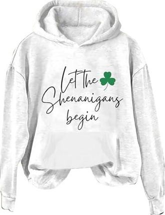 Generic Sweat-shirt à manches longues et col rond avec inscription « Let The Shenanigan Begin » pour la Saint-Patrick, vert, blanc, 3XL