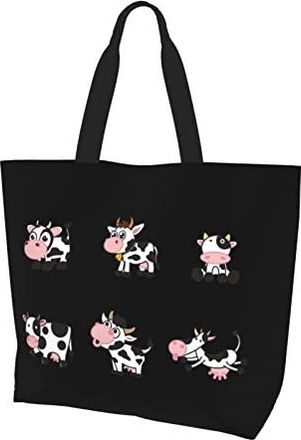 AOOEDM Sac &agrave; provisions r&eacute;utilisable fourre-tout en toile pour dames de vaches de dessin anim&eacute;