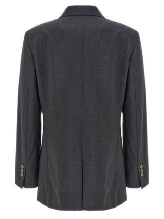 Theory Double-Breasted Wool Blazer - Charcoal
