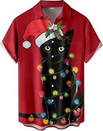 Generic Chemise de Noël pour homme à manches courtes, chemise de Noël pour homme avec motifs de Noël amusants, chemises de Noël à revers élégantes, chemises d