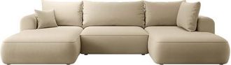 Selsey Sofa Ecksofa Eckcouch Schlafsofa Couch Mit Stauraum Schlaffunktion Pflegeleicht Polyurethanschaum U Form Rechts OVO Beige Veloursoptik Castel