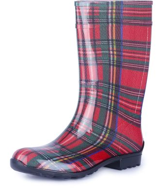 Ladeheid Damen Gummistiefel 100% Wasserdticht Regenstiefel Damen LA-967 (Rot/Gitter, 36 EU)