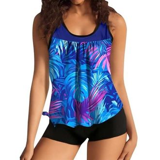 Generic Ensemble tankini imprim&eacute; conservateur pour femme - Maillot de bain fendu &agrave; motif floral avec coussinets de soutien-gorge int&eacute;gr&eacute;s et short boyshort, m