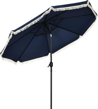 OUTSUNNY Parasol octogonal inclinable ø 2,68 x 2,32H m mât acier noir polyester haute densité 180 g/m² bleu nuit