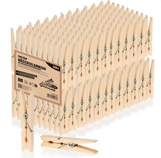 Com-Four 240x Wäscheklammern aus Holz - Nachhaltige Holzklammern aus Birkenholz - unbehandelte Holzwäscheklammern zum Wäscheaufhängen und Basteln (240 Stück - 