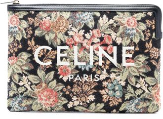 Celine Clutches - Small Floral Tapestry Jacquard Calfskin Logo Pouch - Gr. unisize - in Schwarz - f&uuml;r Damen