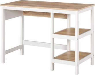 HOMCOM Schreibtisch mit 2 Ebenen Regal, Computertisch, B&uuml;rotisch, MDF, Natur+Wei&szlig;, 110 x 48 x 76,2 cm