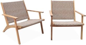 Sweeek 2er-Set Relaxsessel aus Akazienholz und Kunststoffgeflecht