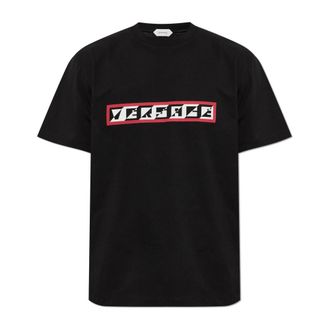 Versace Homme, Tops, Noir, Taille: 3XL T-shirt en coton avec imprim&eacute;