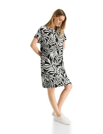 Cecil Damen Leinenkleid mit Print Black, XS