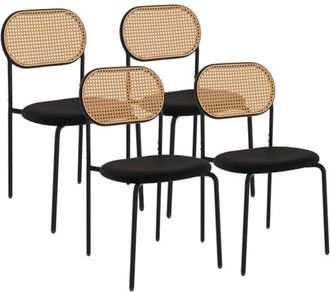 IDMarket Lot de 4 chaises Vintage Clotilde en métal Noir et Dossier cannage pour Salle à Manger