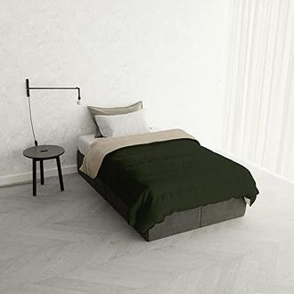 Italian Bed Linen Winter Bettdecke zweifarbig Oslo, Militärgrün/Creme, 200x200cm
