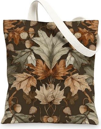 Generic Sacs fourre-tout en toile à motif de feuilles, respectueux de lenvironnement, sacs de courses réutilisables, sacs de courses vintage naturels, légers 