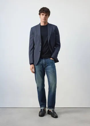 Mango Veste laine m&eacute;lang&eacute;e slim-fit bleu marine - Homme - 46 - MANGO MAN