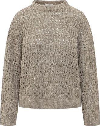 Brunello Cucinelli Femme, Pulls, Beige, Taille: 42 FR Micro Sequin Sweater