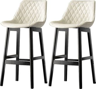 Generic Barhocker, Barst&uuml;hle mit R&uuml;ckenlehne, Holzbeinen und Fu&szlig;st&uuml;tze, K&uuml;cheninsel-Esszimmerstuhl aus PU-Leder, gepolsterter Tresenhocker, 136 kg