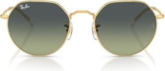 Ray-Ban Lunettes de soleil rondes Jack Rb3565, Doré/vert vintage, 55 mm