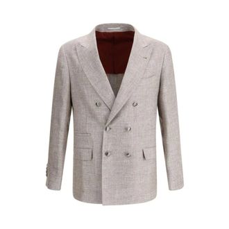 Brunello Cucinelli Eleganter Leinen-Doppelreiher-Blazer - - Jackets - Herren - Braun - L