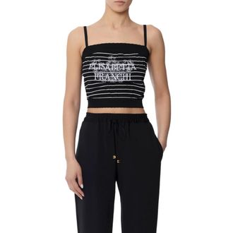 Elisabetta Franchi Stretch-Viskose-Top mit Logo und Stickerei - - Tops - Damen - Schwarzk - S