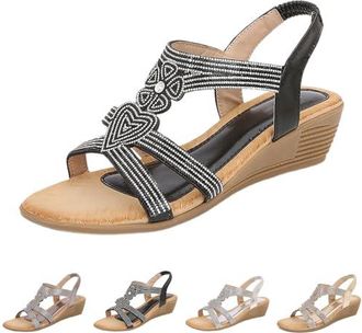 Generic Sandales &eacute;l&eacute;gantes &agrave; talon compens&eacute; pour femme - &Eacute;l&eacute;gantes - Sandales d&eacute;t&eacute; &agrave; lani&egrave;res - Respirantes - Chaussures de marche ouvertes - Sandales dext&eacute;ri