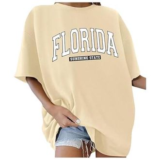 Generic T-shirt d&eacute;t&eacute; d&eacute;contract&eacute; pour femme 2025 Florida Sunshine State Tops &eacute;paules tombantes T-shirt d&eacute;contract&eacute; pour sortir, col rond, coupe ample, mignon 