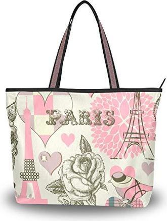 Mnsruu Grand sac de plage imperméable avec fermeture éclair Motif Paris Tour Eiffel Rose Taille L - - multicolore, Large