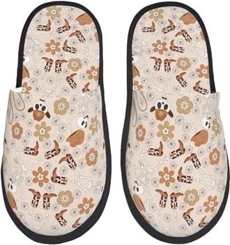 Generic Accueil Pantoufles Bottes Rigolotes De Cowboy Squelette R&eacute;tro Lavables Pantoufles En Coton Doux Chaussons DInt&eacute;rieur Pour Invit&eacute; Chambre Femmes L
