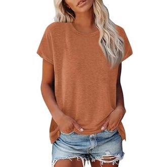 Generic T Shirt Femme Coton Basiques Tshirt Ete Grande Taille Col Rond Vetement Femme Ete T Shirt Manche Courte Sport Couleur Uni Haut Tunique Chemise Vente F