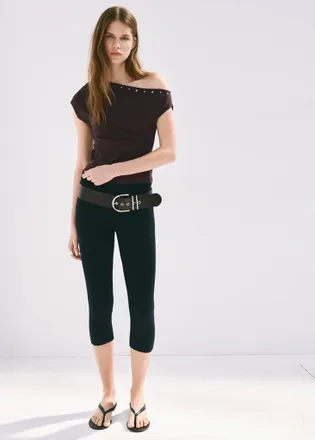 Mango T-shirt asym&eacute;trique &agrave; clous marron - Femme - XS - MANGO