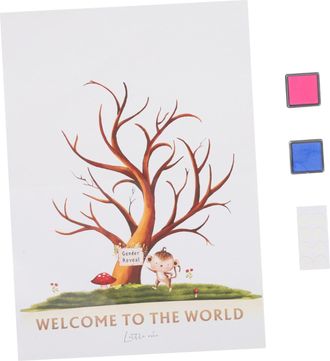 PartyKindom Gender Reveal Party Gästebuch Mit Fingerabdruck-Baum Shower Dekoration Mit Poster Farbigen Stempelkissen Blau Und Interaktives Partyspiel Für Unverges