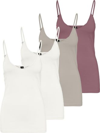Vero Moda Damen VMMAXI My Soft V Singlet GA 4PACK, 2X White Alyssum, Chateau Gray, Mesa Rosa, XXL