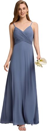 Ever-pretty Damen Elegante Brautjungfernkleider Chiffon &Auml;rmellos Langer Halter Abendkleider Ballkleider V-Ausschnitt Staubige Marine 34