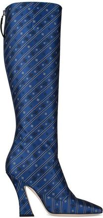 Fendi Stiefel - Royal Blue Knee-High Boots With Calligraphic Embro - Gr. 37 (EU) - in Blau - f&uuml;r Damen